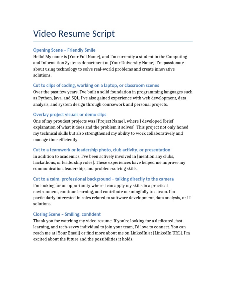 Video Resume Script | PDF