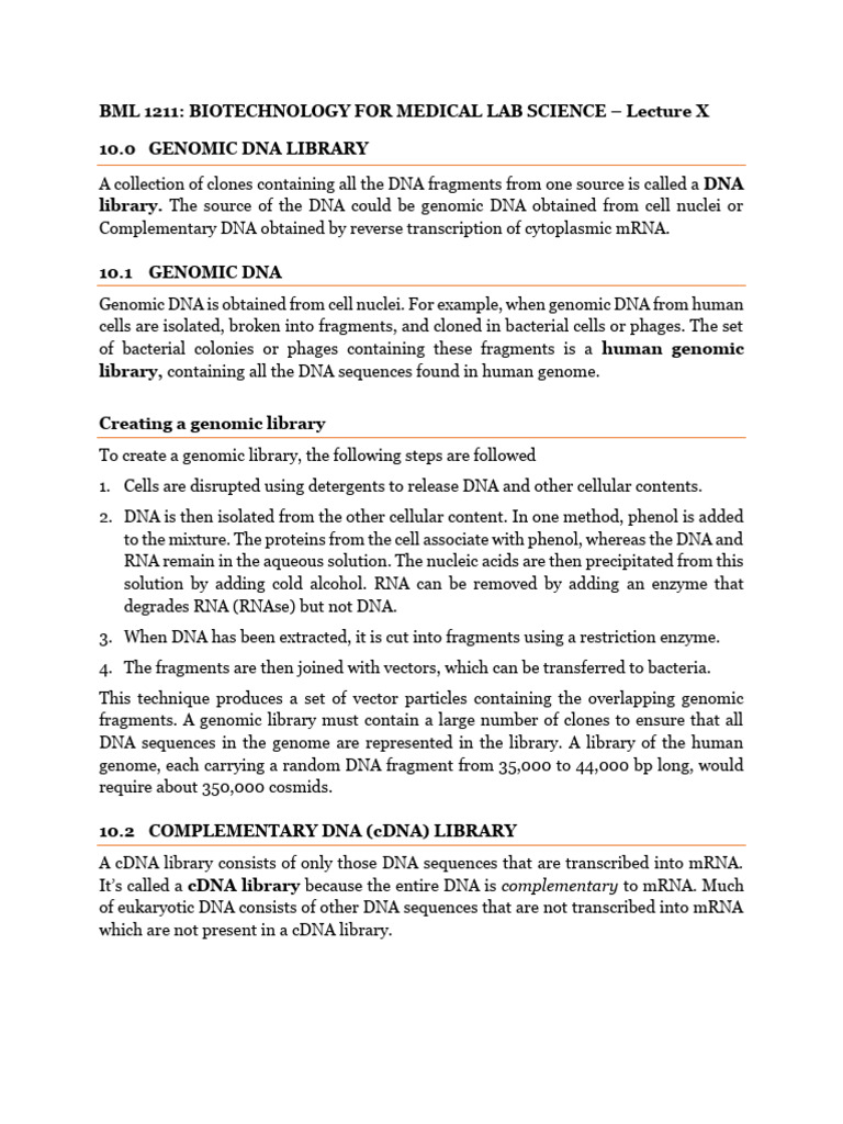BML 1211 Biotechnology in Medical Lab Science - Lecture X | PDF ...