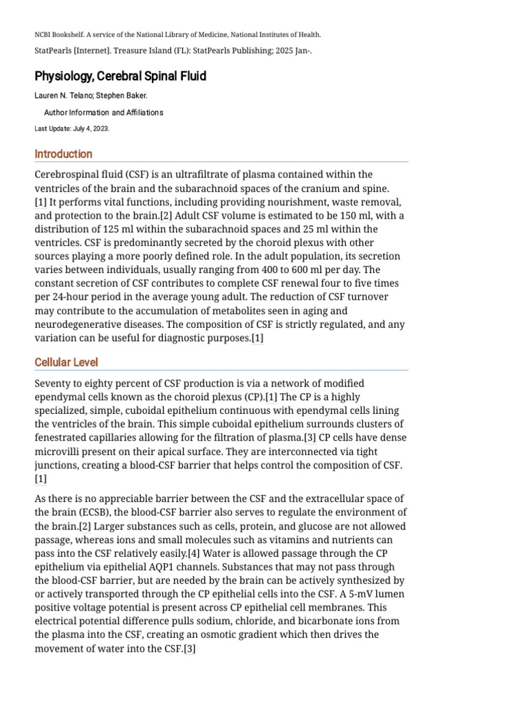 Physiology, Cerebral Spinal Fluid - StatPearls - NCBI Bookshelf | PDF | Cerebrospinal Fluid ...