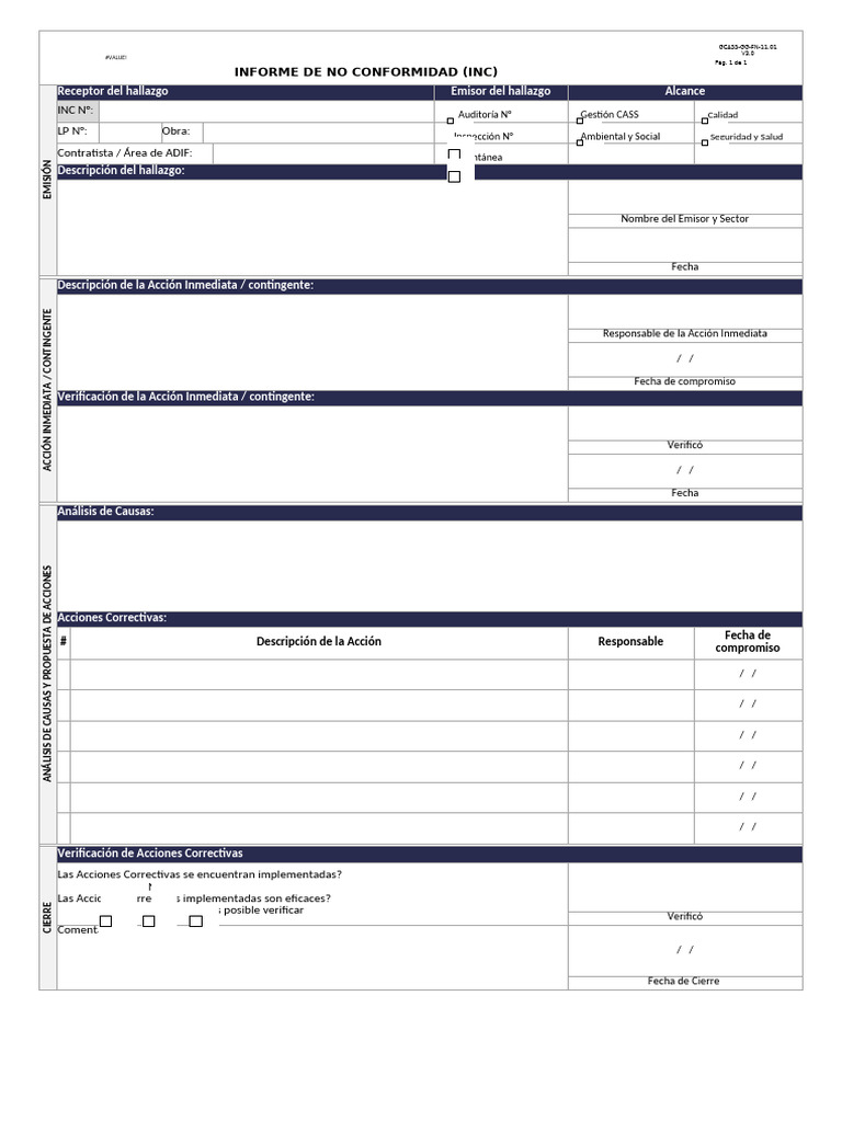 GCASS-GG-FN-11.01 Informe de No Conformidad V3.0 | PDF