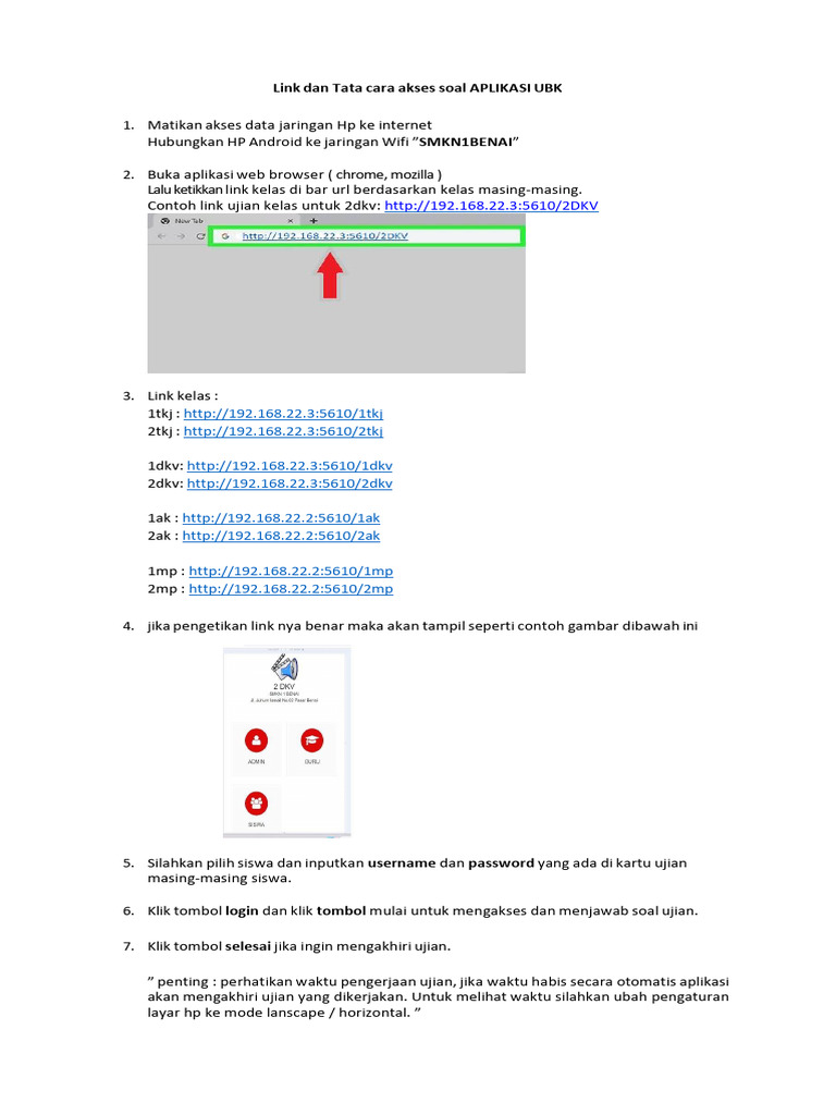 Link Dan Tata Cara Akses Soal APLIKASI UBK-1 | PDF
