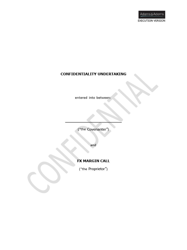 Confidentiality Undertaking FX Margin Call (Clean) | PDF | Breach Of Contract | Trade Secret