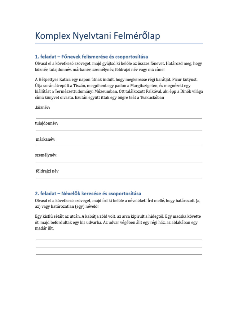 Nyelvtan Komplex Felmerolap | PDF