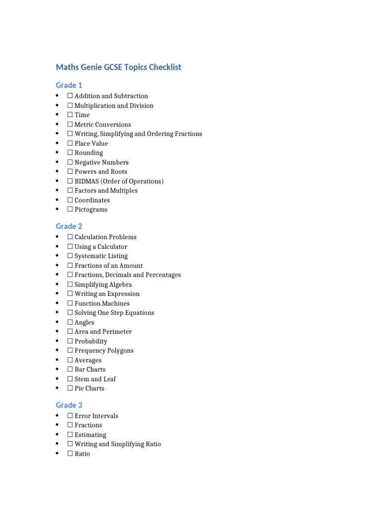 Maths Genie GCSE Checklist | PDF | Trigonometric Functions | Area