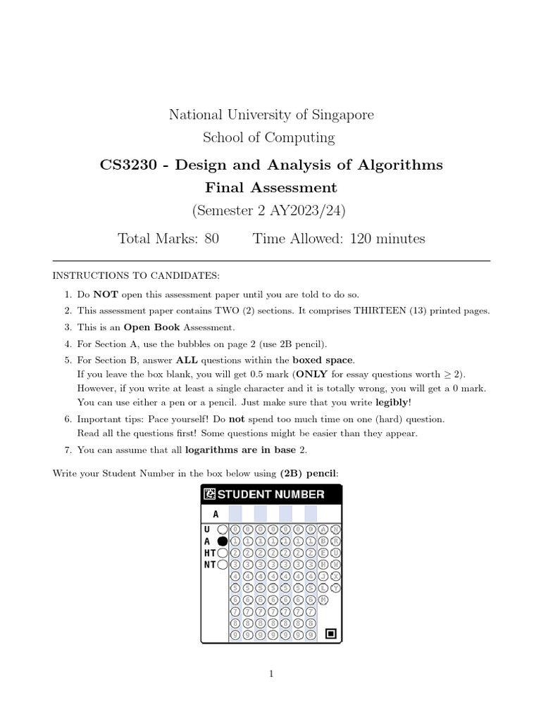 Finals Practice AY202324S2 Ans | PDF | Multiple Choice | Theoretical Computer Science