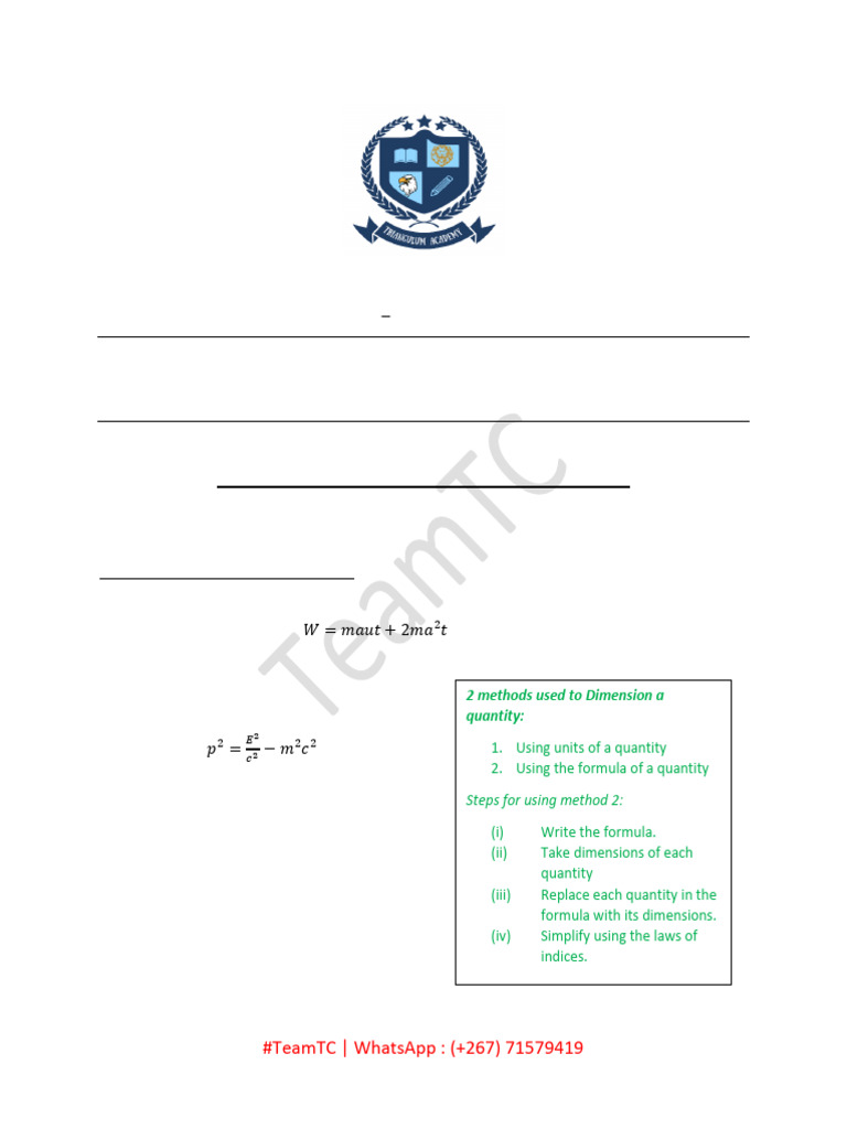 Dimensional Analysis Practice Set - Docx - 101743 | PDF | Acceleration ...
