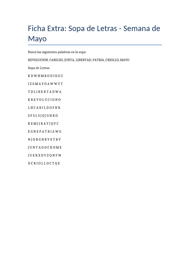 Ficha Sopa de Letras Semana de Mayo | PDF