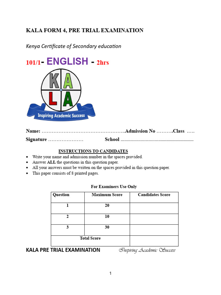 KALA 2025 Pre Trial Examination Paper | PDF