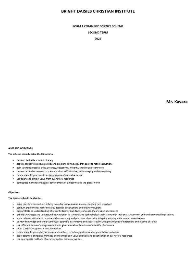 Form 1 Combined Science Overview | PDF | Science | Scientific Method