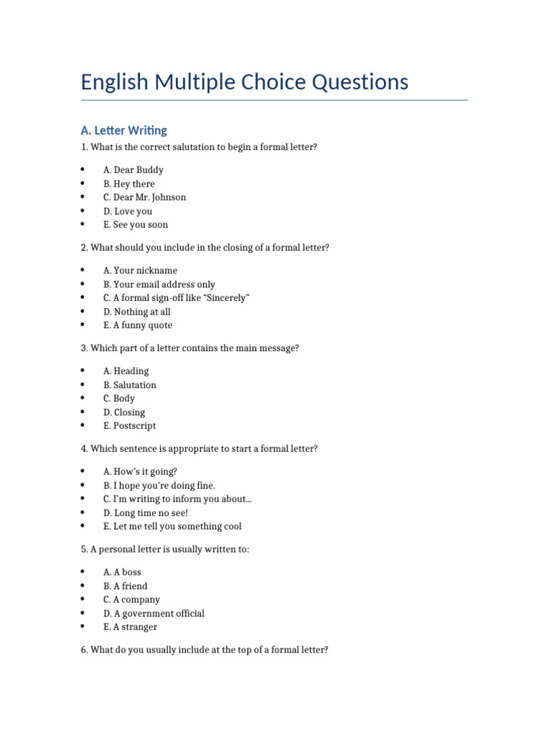 English_Multiple_Choice_Questions | PDF