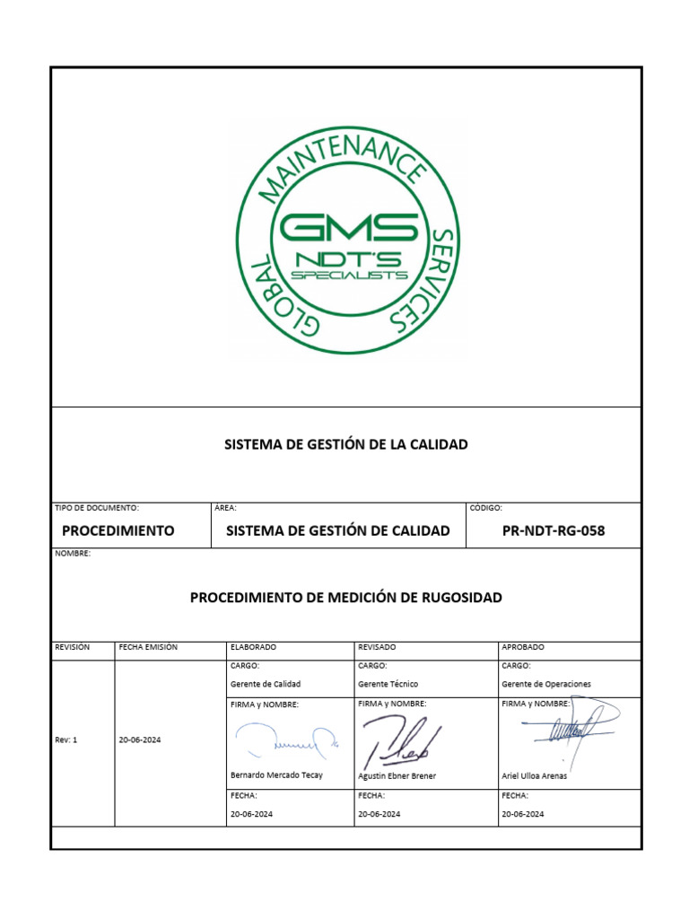 PR NDT RG 058 Medición de Rugosidad 2 | PDF | Sistema de manejo de calidad