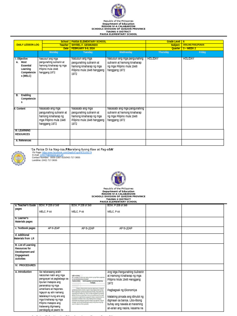 Q3 Week2 DLL Ap | PDF