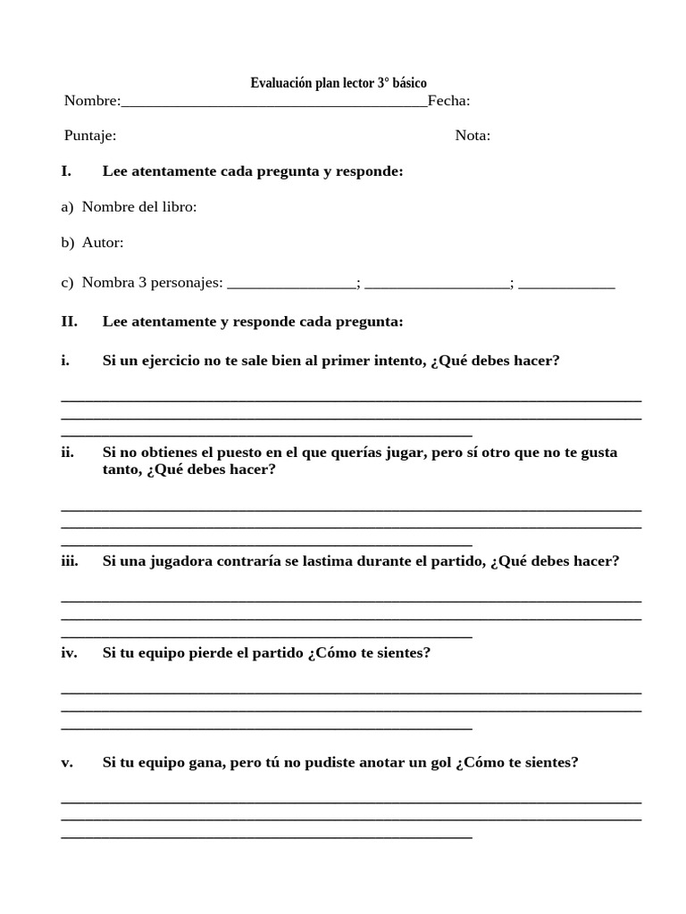 Pruebas Plan Lector 3° y 5° | PDF