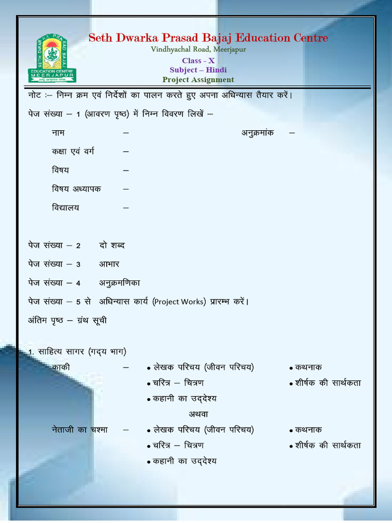 Class X Hindi Assignment | PDF
