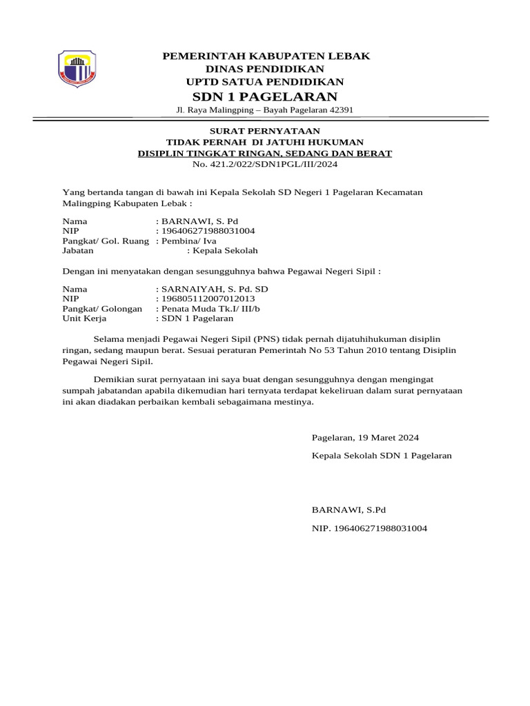 Surat Keterangan Hukdis | PDF