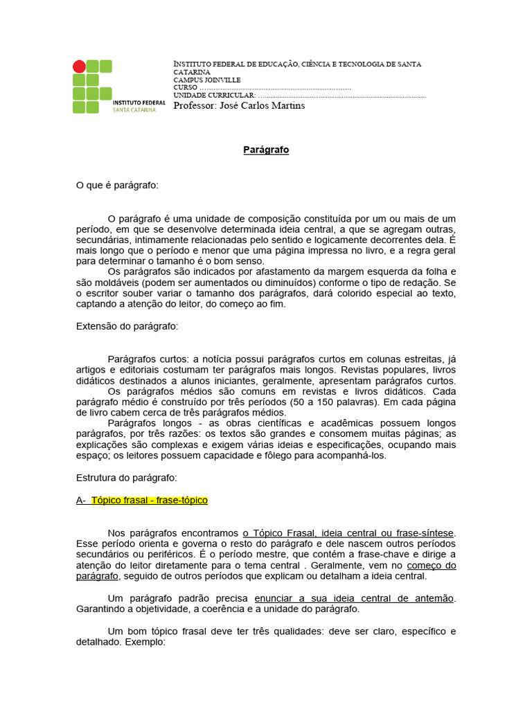 Estrutura e Tipos de Parágrafos | PDF | Livros | Parágrafo