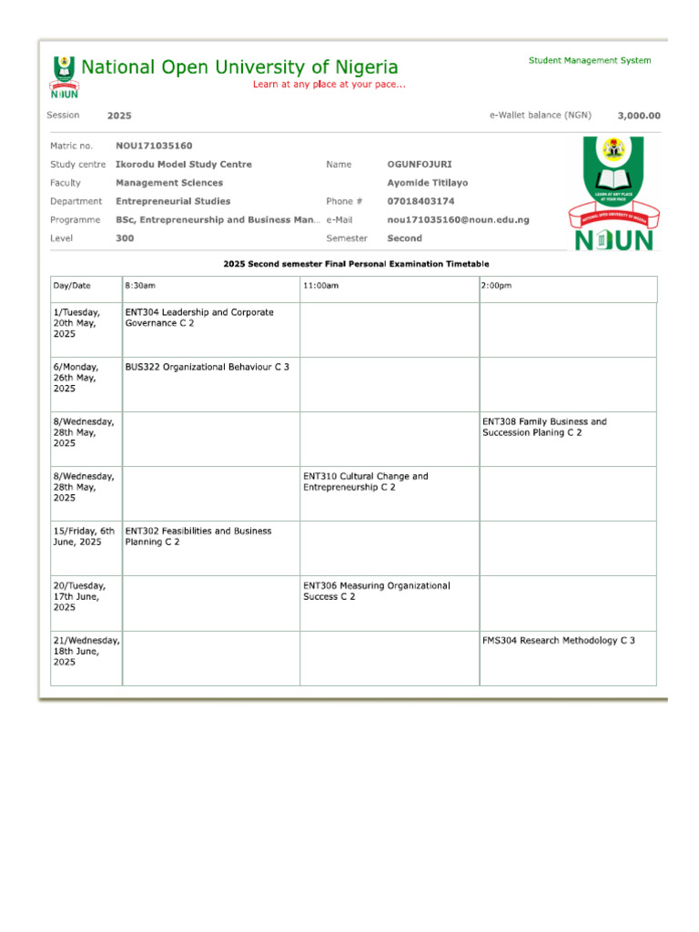 Ayomide Timetable | PDF
