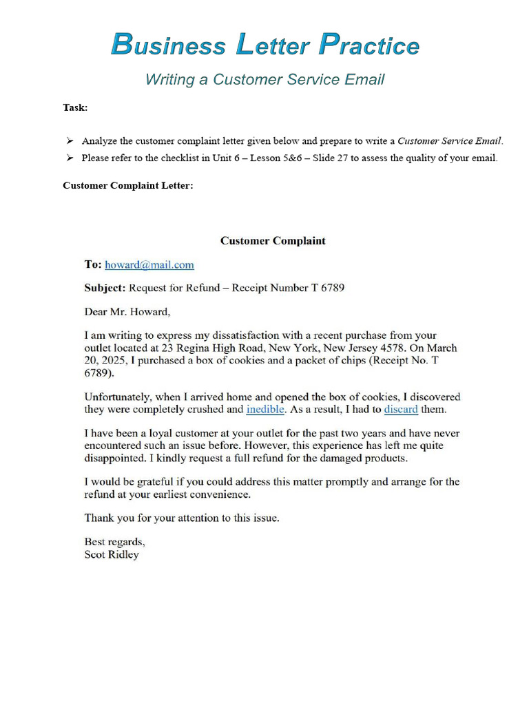 Business Letter Practice (Week 7-8 - Before Exam) | PDF