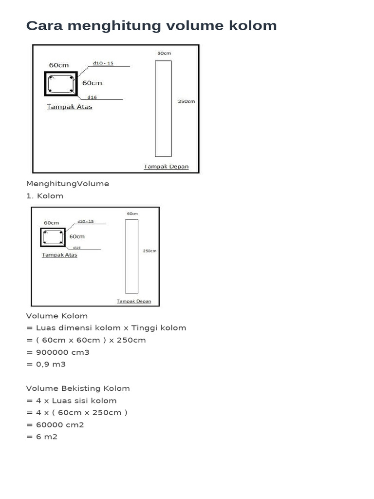 Cara Hitung Volume Kolom Beton Praktis | PDF