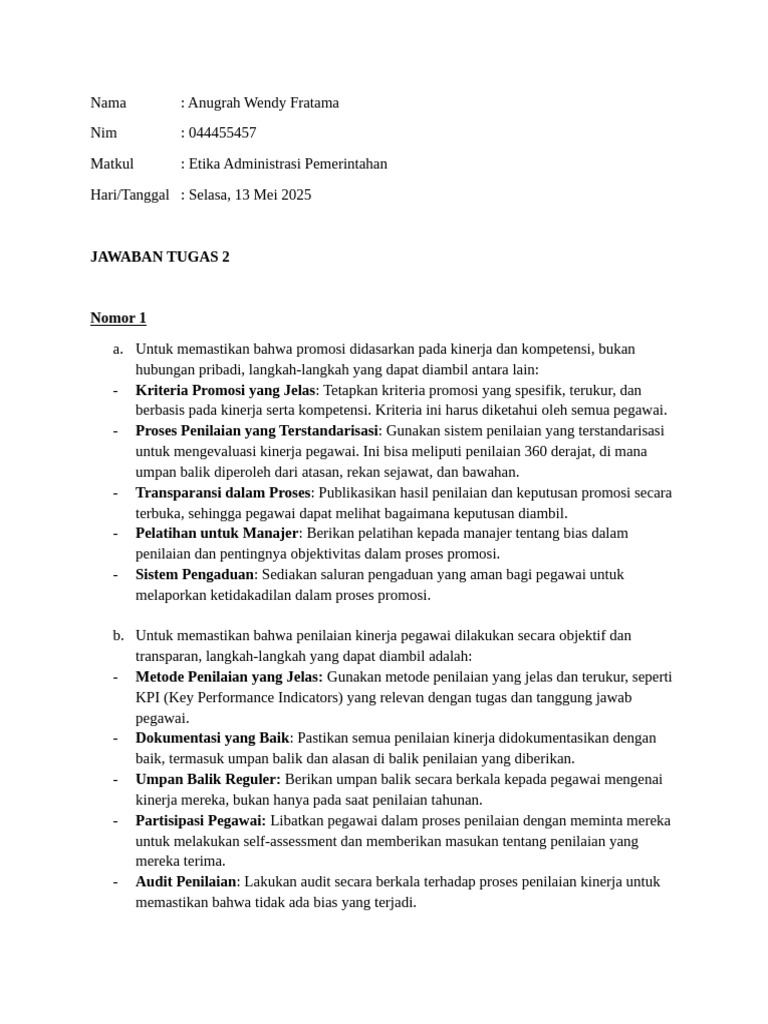 tugas 2 etika administrasi pemerintahan | PDF