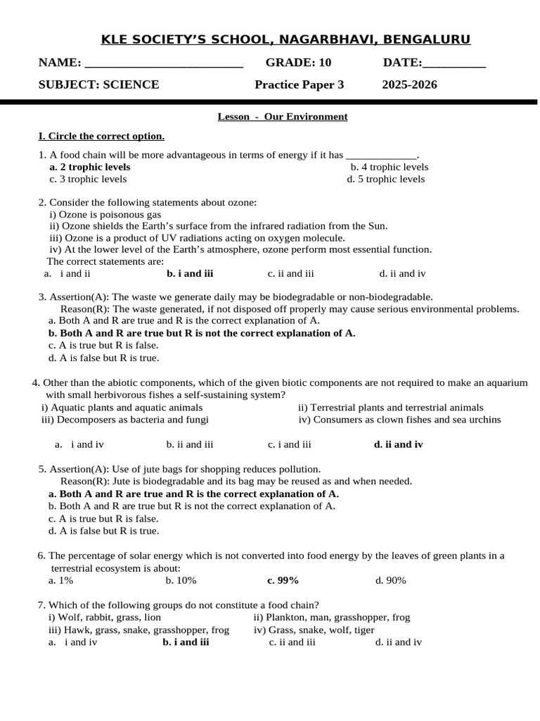 Our Environment ws3 Key Answer | PDF | Ozone | Ecosystem