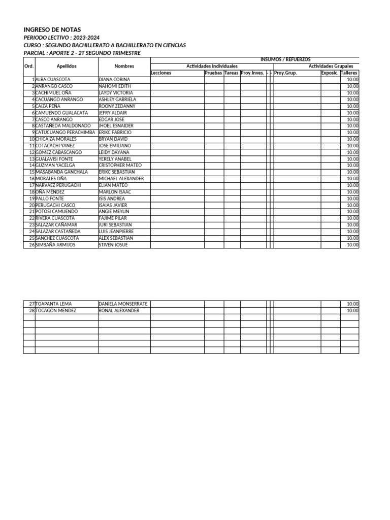 Ingreso de Notas | PDF
