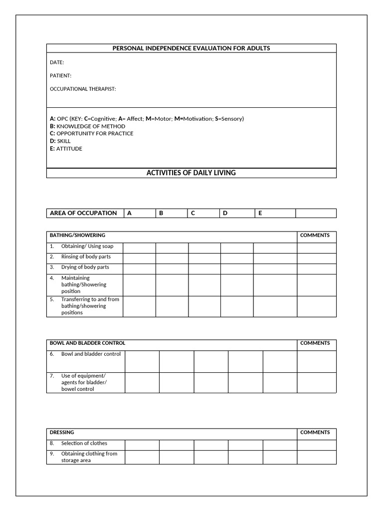 ADL Assessment for Personal Independence | PDF | Health Care