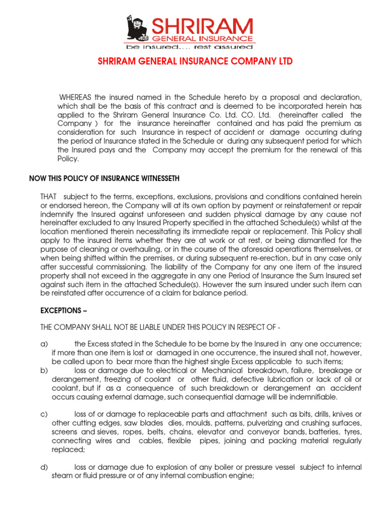 Contractor's Plant & Machinery | PDF | Insurance | Indemnity