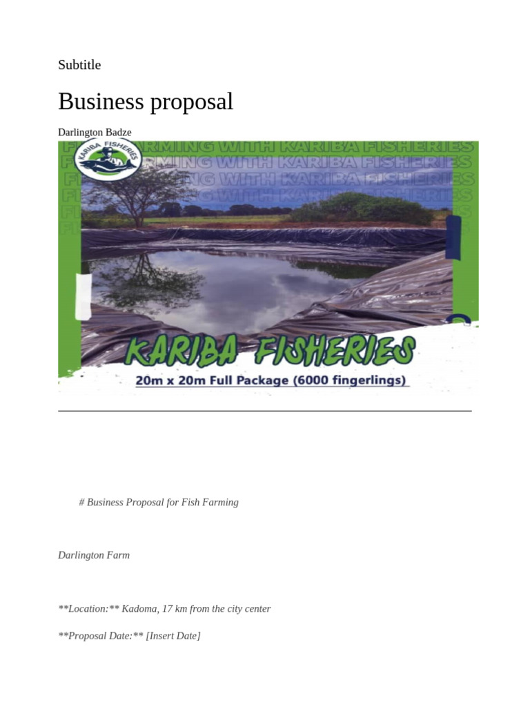 Fish Farming Business Proposal in Kadoma | PDF | Investing | Food Industry