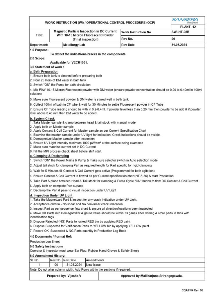 MPI Test Report for Wisconsin Inspection | PDF | Fluorescence