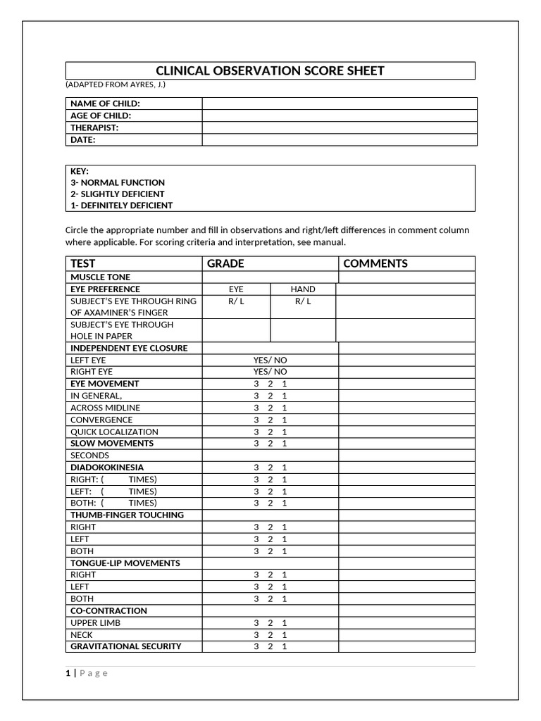 Clinical Observation Score Sheet | PDF | Anatomical Terms Of Motion ...