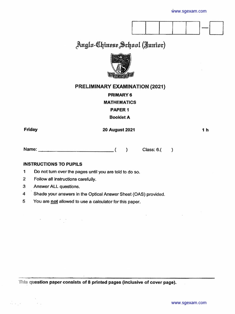2021 P6 Maths Prelim ACS | PDF