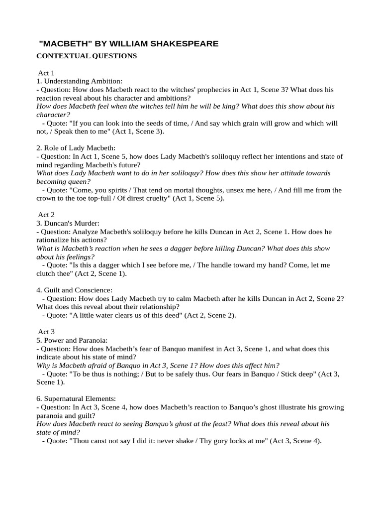 Q&A Macbeth Quotes&Themes 11HL | PDF | Macbeth