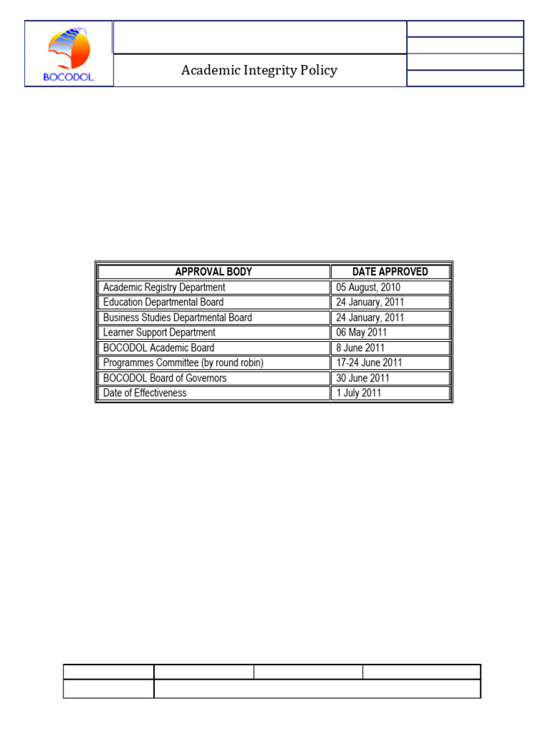 Bocodol Academic Integrity Policy | PDF | Academic Dishonesty ...