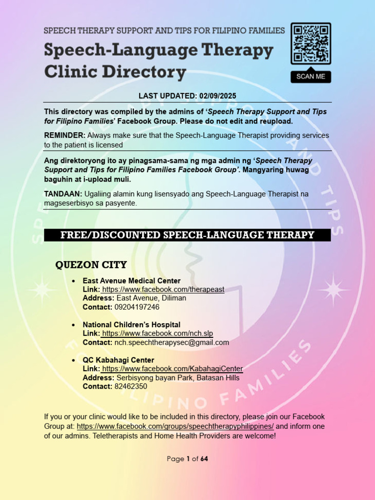 Speech Therapy Directory Philippines | PDF | Health Care | Philippines