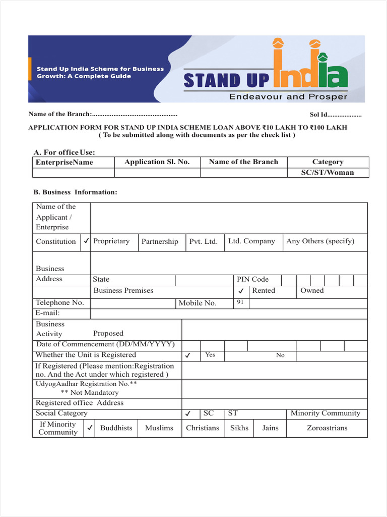 Stand Up India Scheame Application Form | PDF