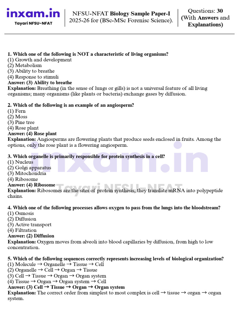 Nfsu-Nfat Biology Sp-1 (A) | PDF | Bacteria | Cell (Biology)
