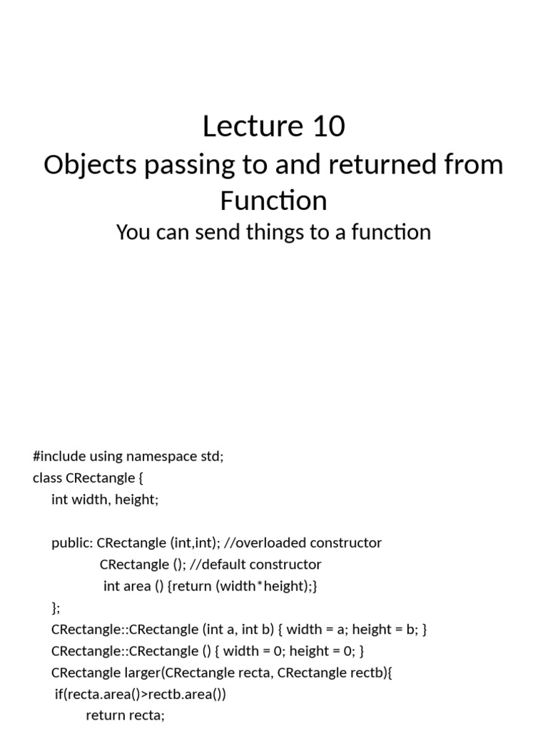 Lecture 13-Objects Passing To and Returned From Function | PDF