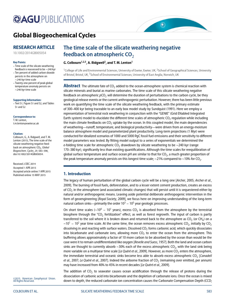 Silicate Weathering CO2 Feedback Duration | PDF | Carbon Dioxide In ...