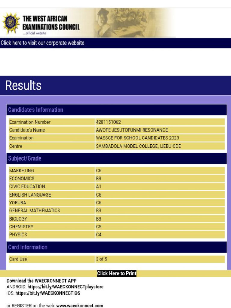 WAEC Result | PDF