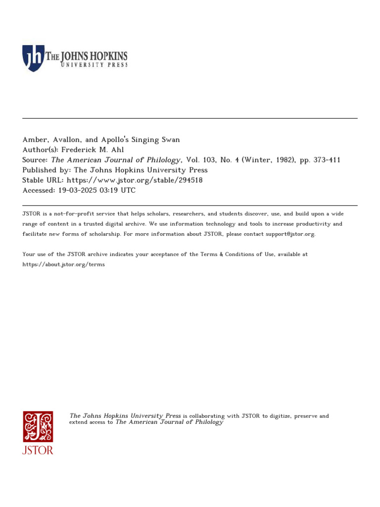 AHL. Amber, Avallon, and Apollo's Singing Swan | PDF | Apollo | Helen ...