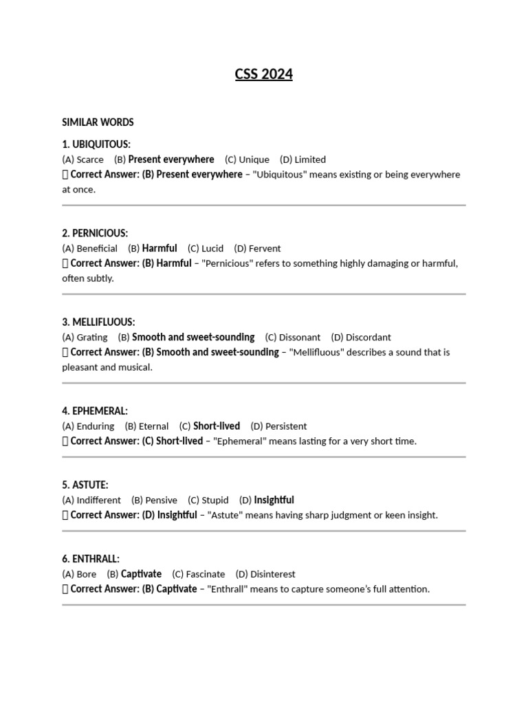 CSS 2024 Precise and Com (Osition | PDF | Two State Solution | Linguistics