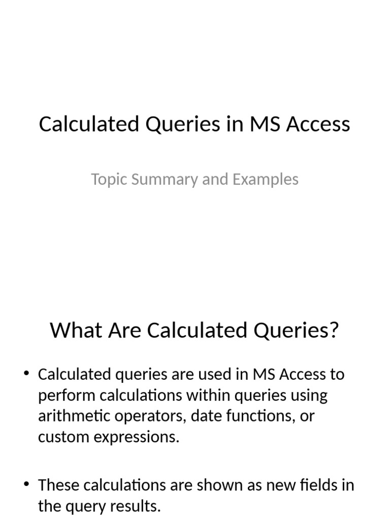 Calculated Queries in MSAccess | PDF
