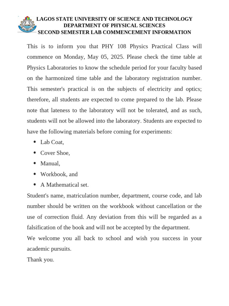 Lab Commencement Second Semester | PDF
