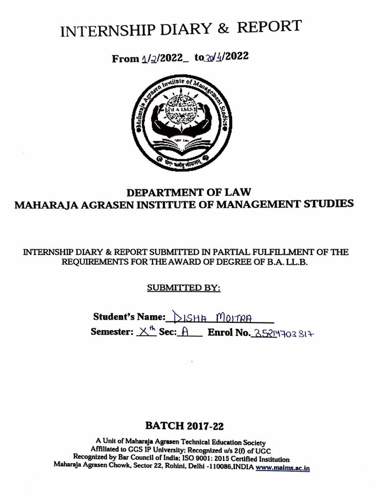 Disha Moitra 35214703817 Internship Diary | PDF