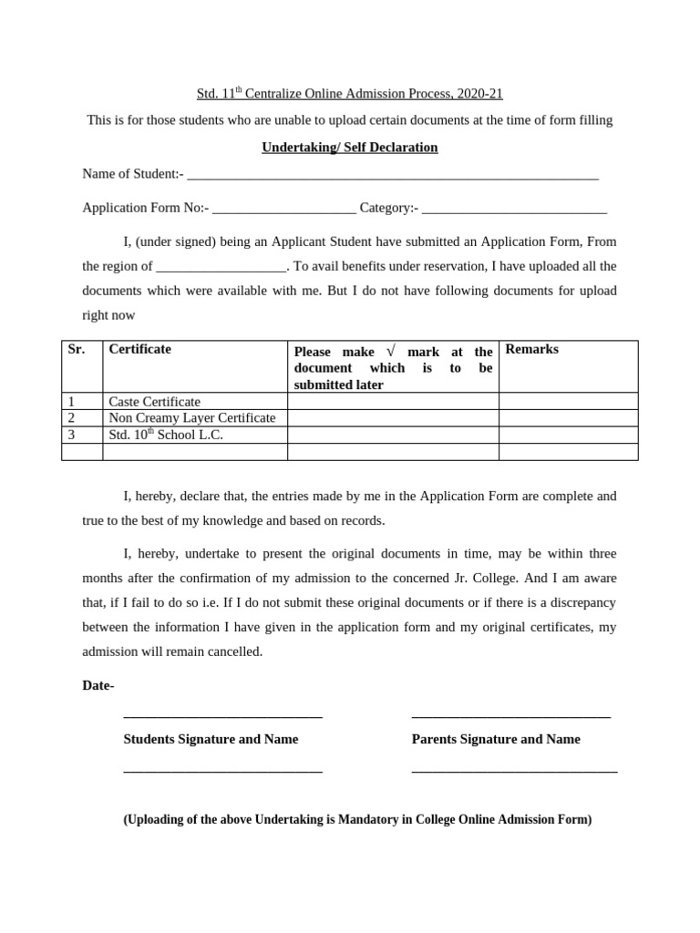 Government Undertaking Form | PDF