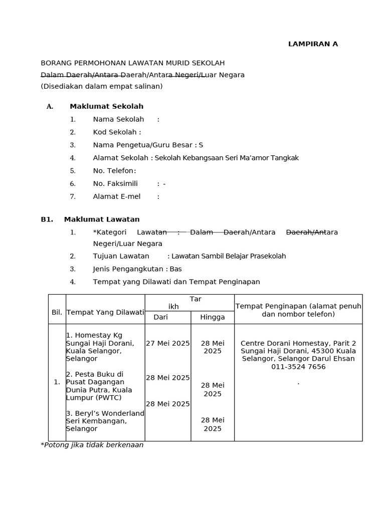 Contoh Borang Lawatan | PDF