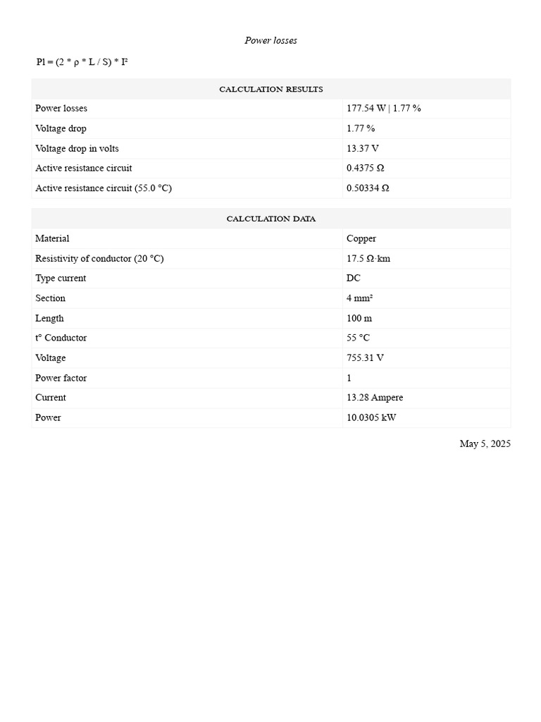 4mm - SQ PEECA THQ Alipur Cable Sizing DC Array | PDF