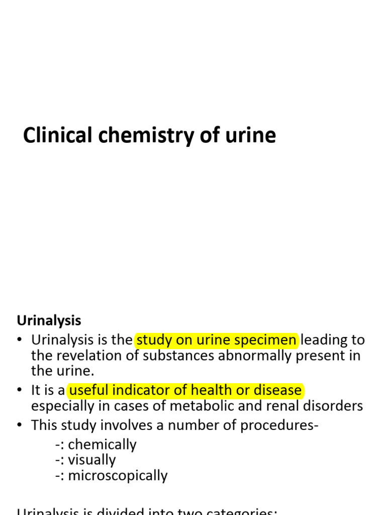 Lecture 6 Clinical Chemistry of Urine | PDF | Urine | Kidney