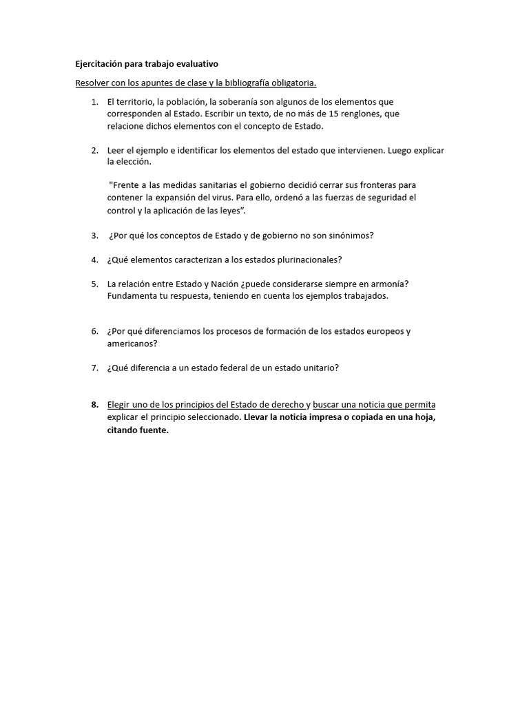 Ejercitaci-N para Trabajo Evaluativo | PDF